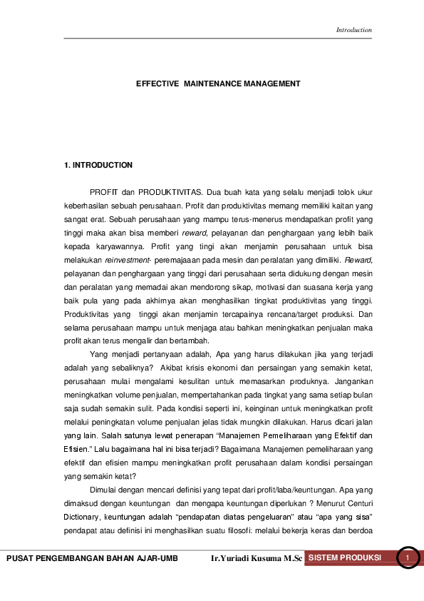 (DOC) EFFECTIVE MAINTENANCE MANAGEMENT