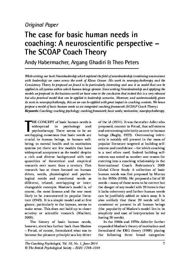 (PDF) A Case for Basic Needs in Coaching