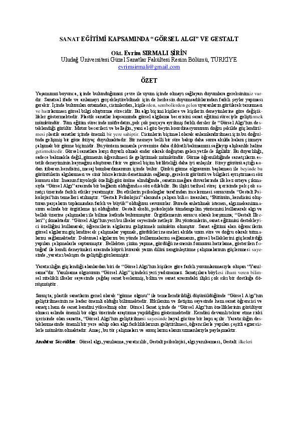 (PDF) SANAT EĞİTİMİ KAPSAMINDA “GÖRSEL ALGI” VE GESTALT