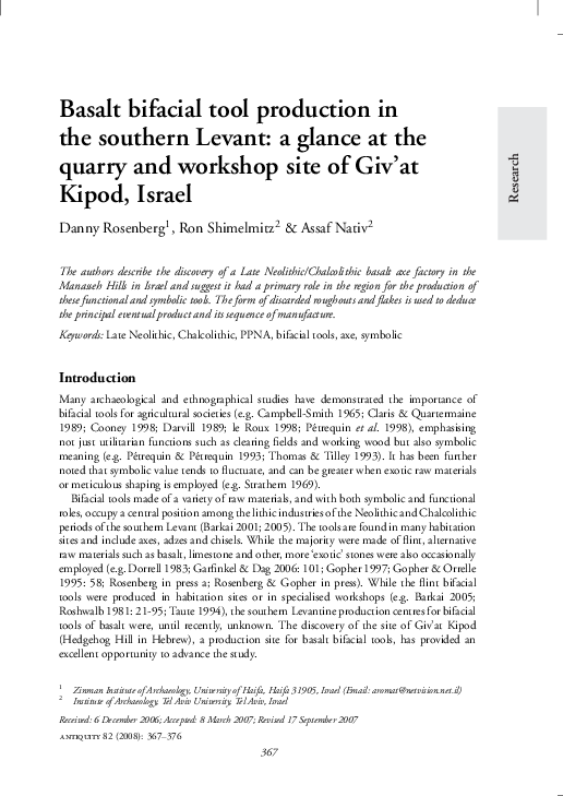 (PDF) Basalt bifacial tools production in the Southern Levant: A glance ...