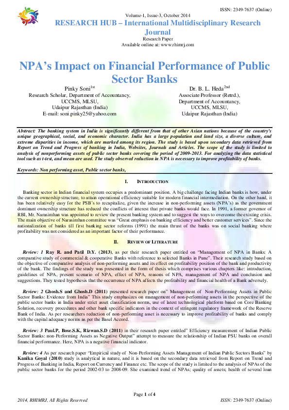 (PDF) NPA’s Impact on Financial Performance of Public Sector Banks