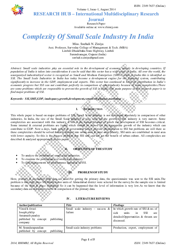 (PDF) Complexity Of Small Scale Industry In India