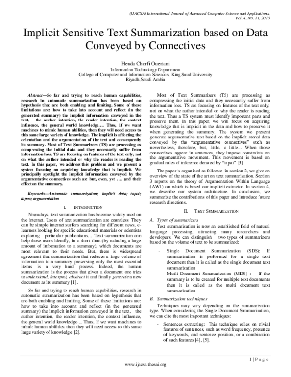 Pdf Implicit Sensitive Text Summarization Based On Data Conveyed By Connectives