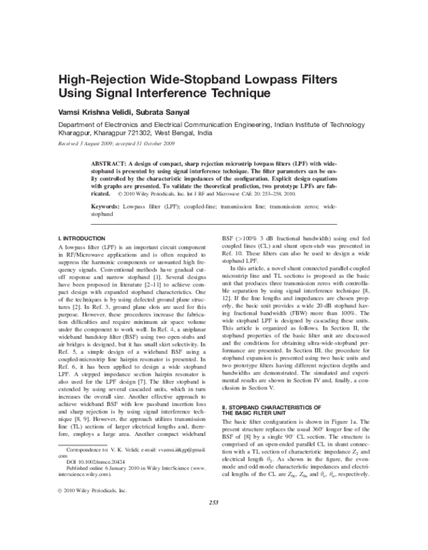 (PDF) High‐rejection wide‐stopband lowpass filters using signal interference technique