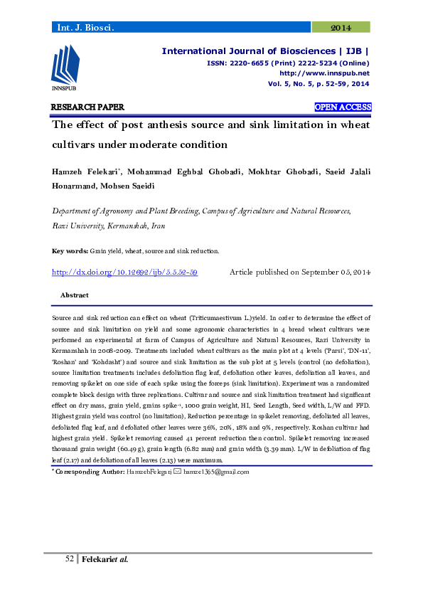 (PDF) The effect of post anthesis source and sink limitation in wheat ...