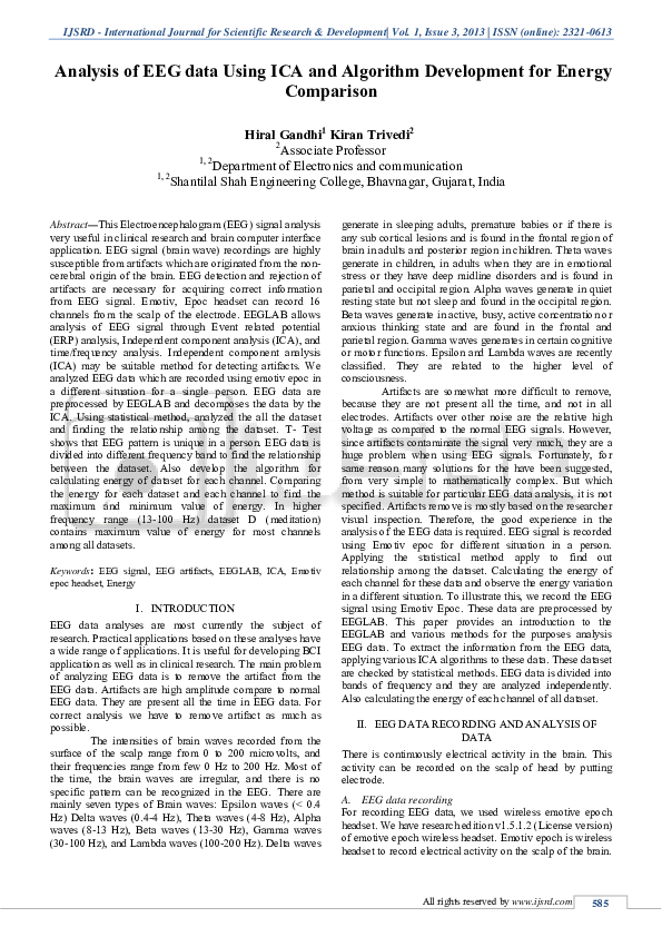 Analysis Of Eeg Data Using Ica And Algorithm Development For Energy Comparison