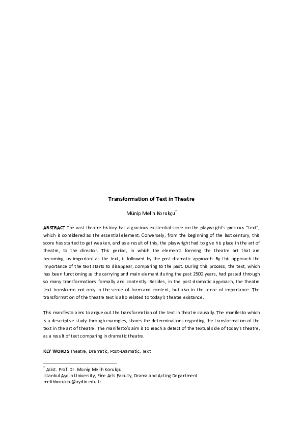 (DOC) Transformation of Text in Theatre