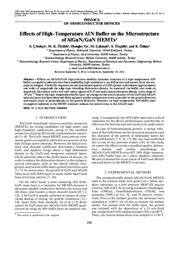 Pdf High Temperature Aln Buffer Effects On Hemt