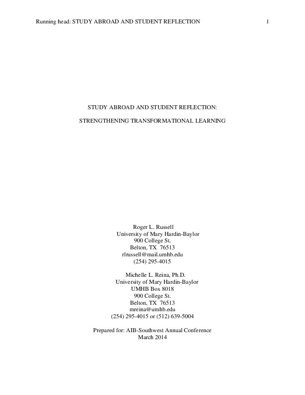 (PDF) STUDY ABROAD AND STUDENT REFLECTION: STRENGTHENING ...