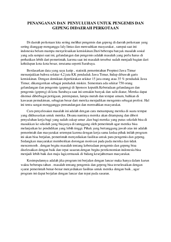(DOC) PENANGANAN DAN PENYULUHAN UNTUK PENGEMIS DAN GEPENG DIDAERAH PERKOTAAN