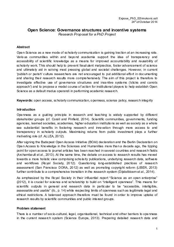 (PDF) Open Science: Governance structures and incentive systems [old ...