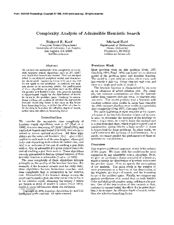 (PDF) Complexity Analysis of Admissible Heuristic Search