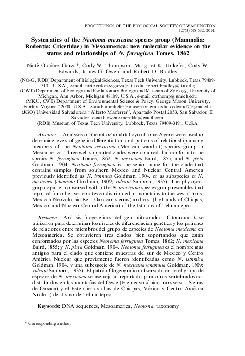 (PDF) Systematics of the Neotoma mexicana species group (Mammalia ...