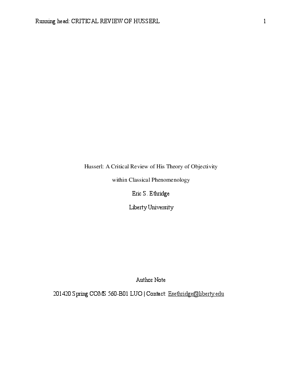 (DOC) Husserl: A Critical Review of His Theory of Objectivity within ...