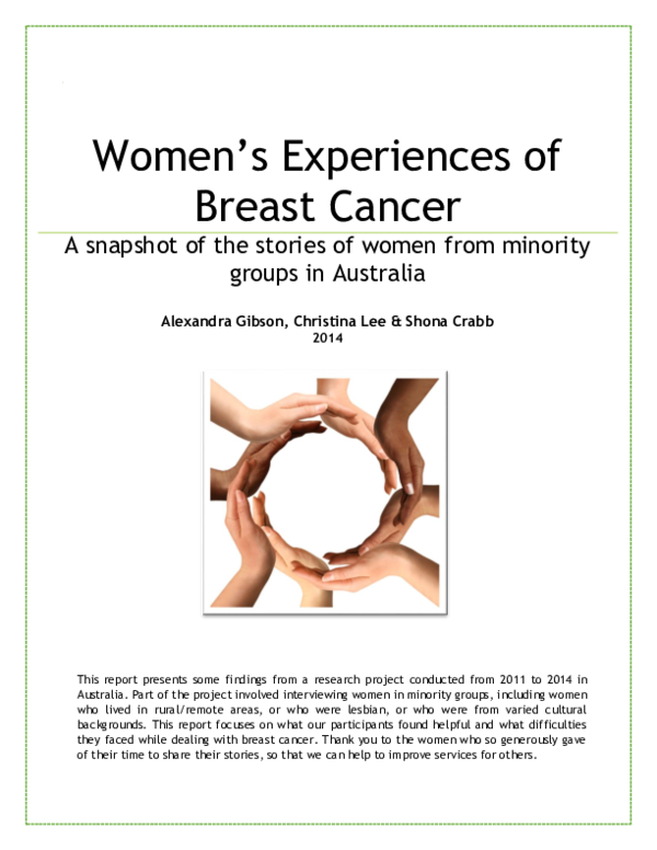 (PDF) Women's Experiences of Breast Cancer: A Snapshot Account (Report ...