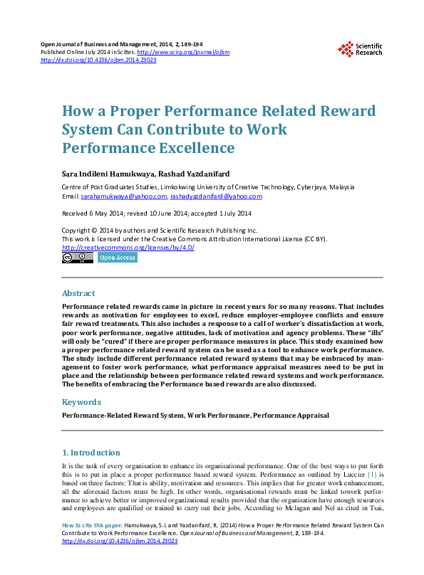 (PDF) How a Proper Performance Related Reward System Can Contribute to ...