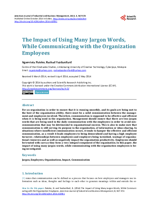 (PDF) The Impact of Using Many Jargon Words in Daily Communication With ...