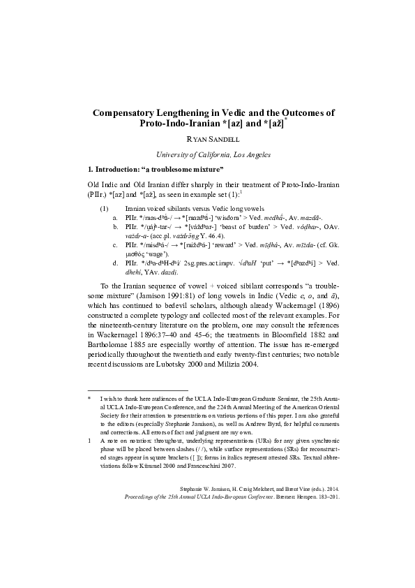 (PDF) Compensatory Lengthening in Vedic and the Outcomes of Proto-Indo ...