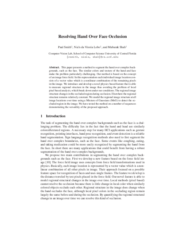 (PDF) Resolving hand over face occlusion