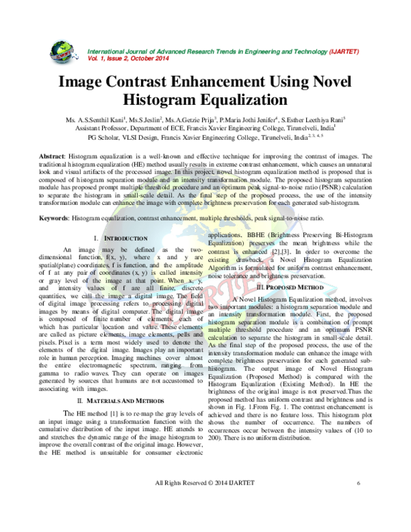 (PDF) Image Contrast Enhancement Using Novel Histogram Equalization