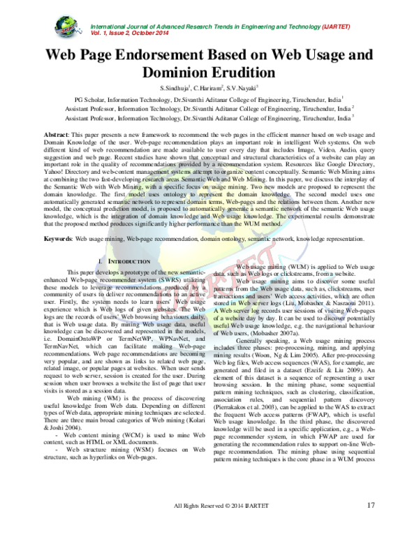 (PDF) Web Page Endorsement Based on Web Usage and Dominion Erudition