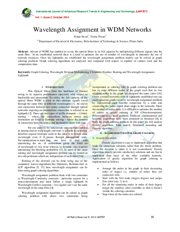 (PDF) Wavelength Assignment in WDM Networks