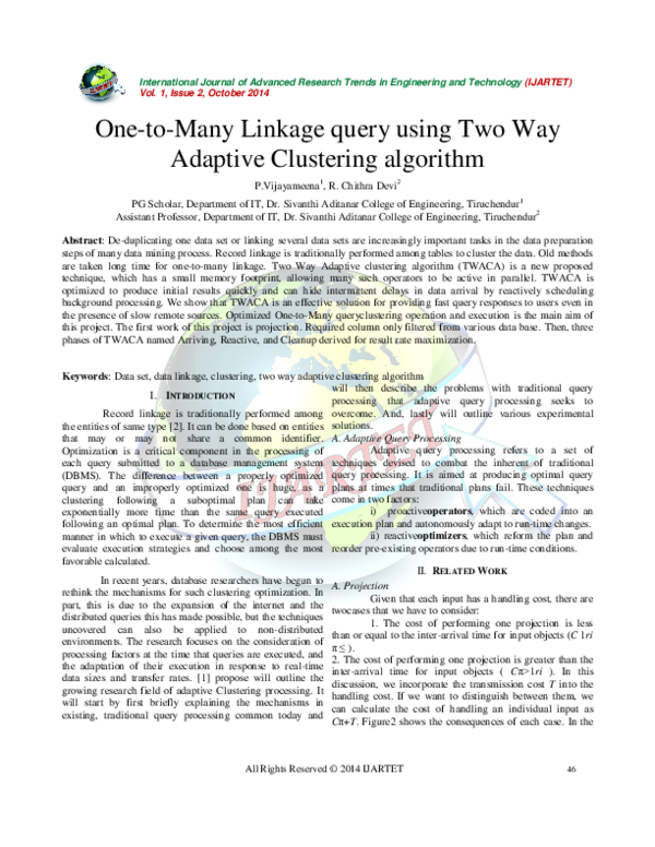 Pdf One To Many Linkage Query Using Two Way Adaptive Clustering Algorithm 6434