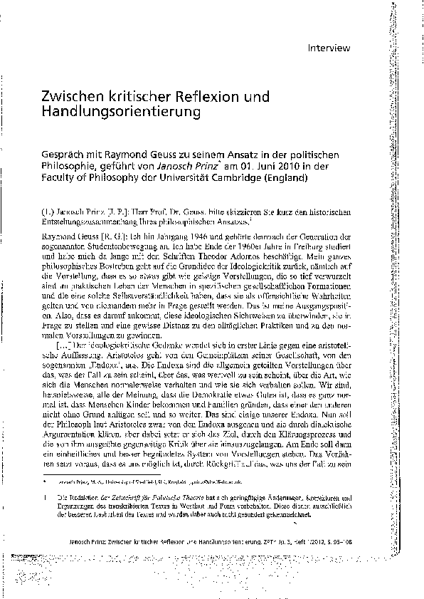 (PDF) Zwischen kritischer Reflexion und Handlungsorientierung. Gespräch ...