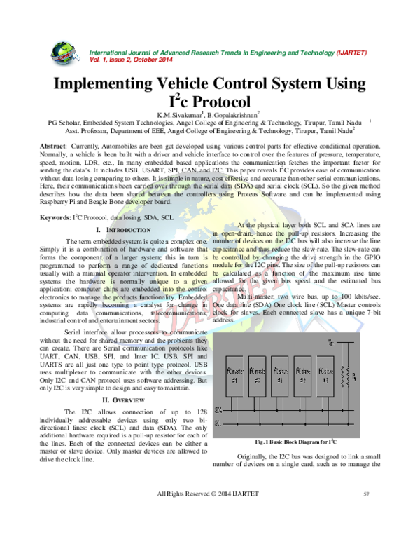 (PDF) Implementing Vehicle Control System Using I2c Protocol