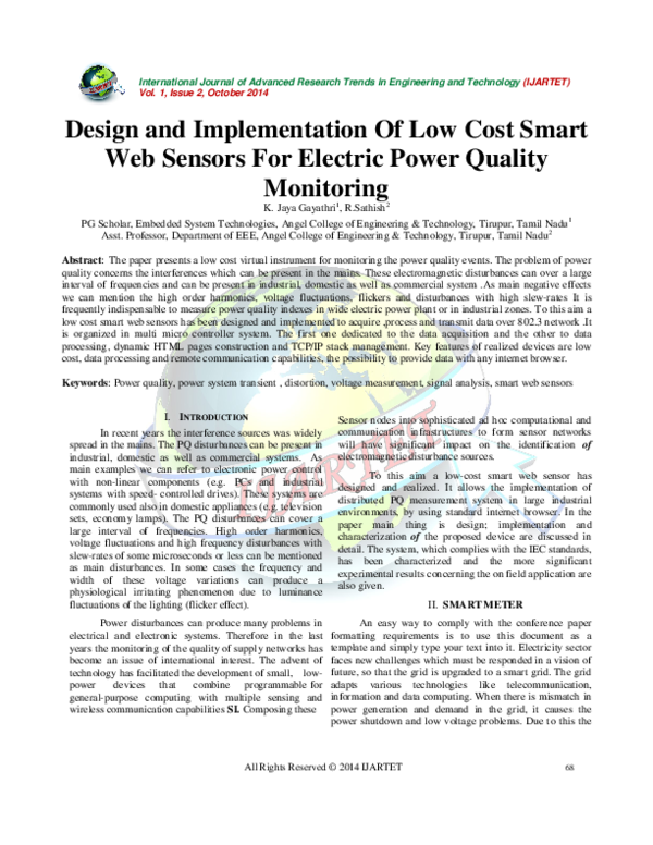 (PDF) Design and Implementation Of Low Cost Smart Web Sensors For Electric Power Quality Monitoring