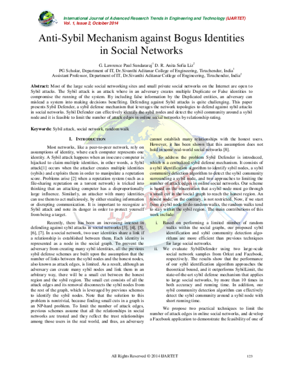 (PDF) Anti-Sybil Mechanism against Bogus Identities in Social Networks