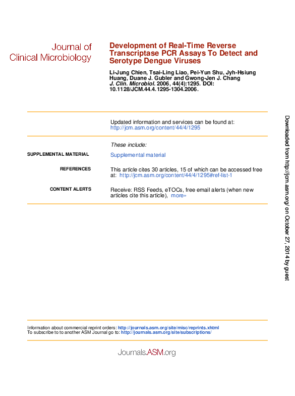 (PDF) Development of Real-Time Reverse Transcriptase PCR Assays To Detect and Serotype Dengue ...