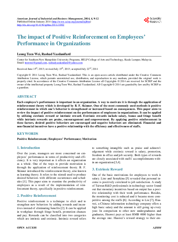 (PDF) The impact of Positive Reinforcement on Employees’ Performance in ...