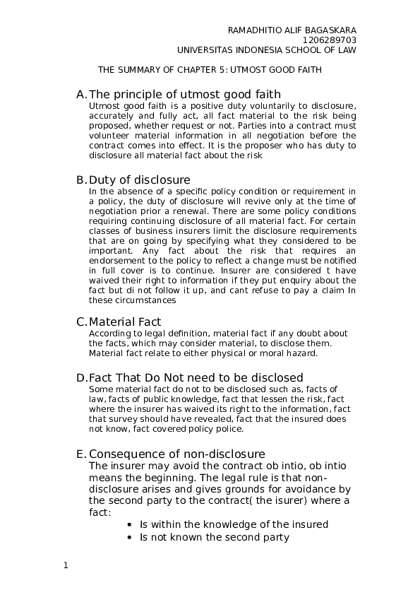 (DOC) The principle of utmost good faith