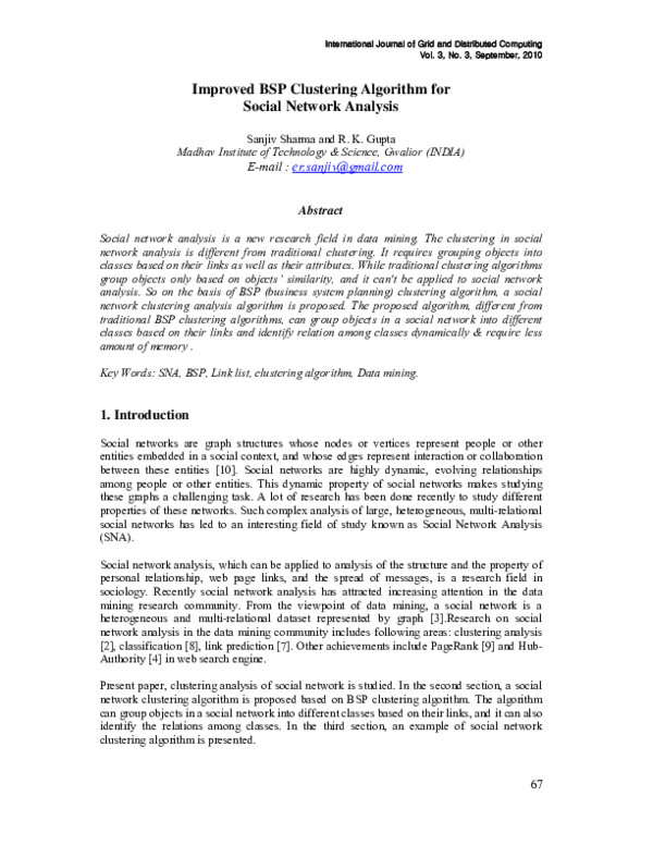 Pdf Improved Bsp Clustering Algorithm For Social Network Analysis