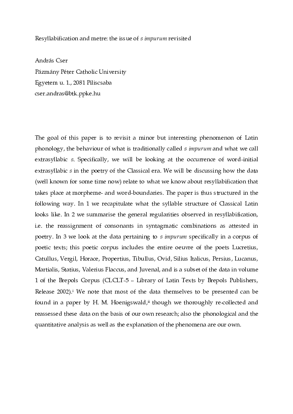 (PDF) Resyllabification and metre: the issue of s impurum revisited