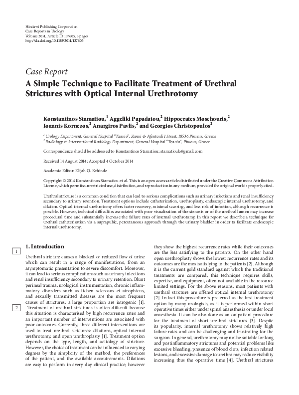 (PDF) Direct Visual Internal Urethrotomy in Supine Position in a ...
