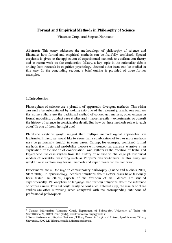 Formal and Empirical Methods in Philosophy of Science