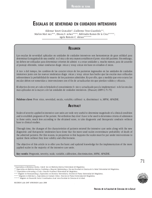 (PDF) Escalas de severidad en cuidados intensivos