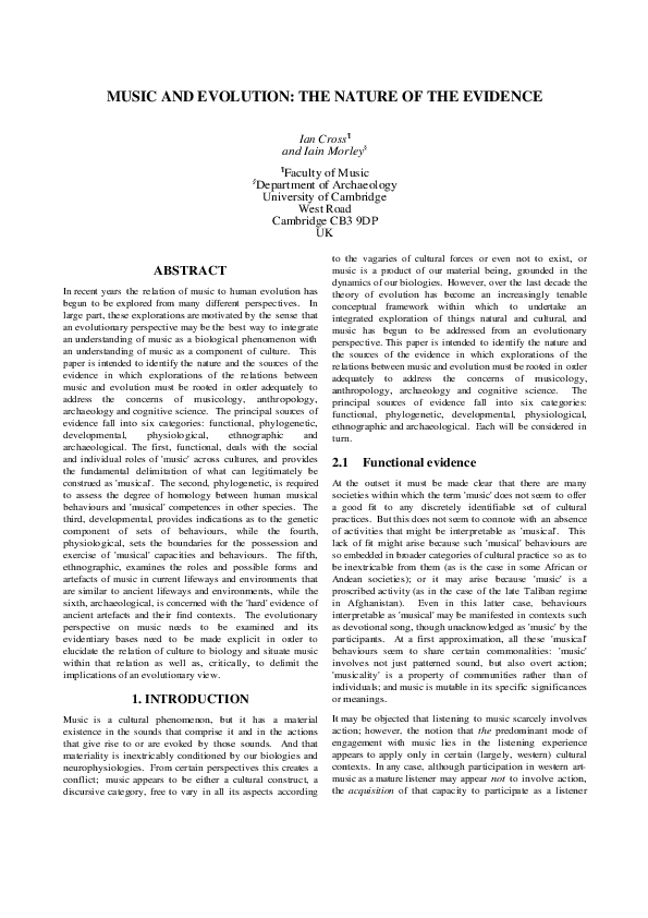 (PDF) The evolution of music: theories, definitions and the nature of ...