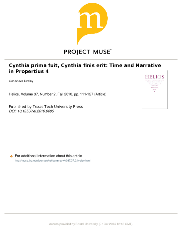 (PDF) Cynthia prima fuit, Cynthia finis erit: Time and Narrative in ...