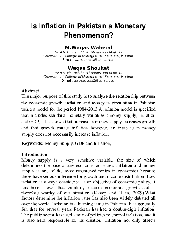 (PDF) money supply and inflation