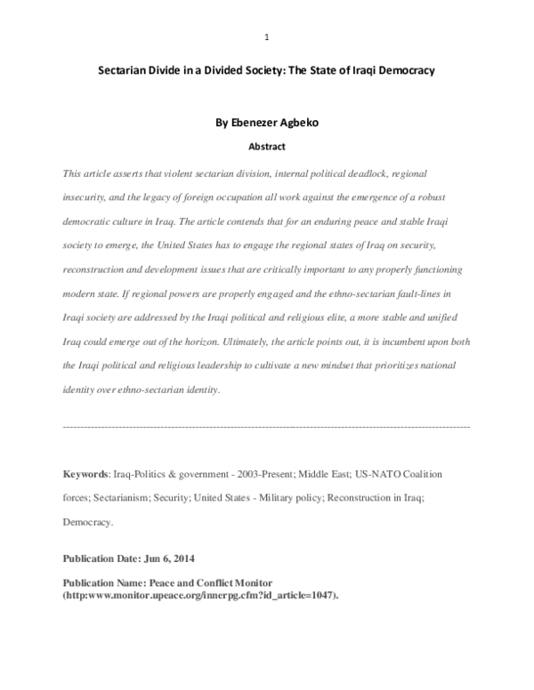(DOC) Sectarian Divide in a Divided Society: The State of Iraqi Democracy