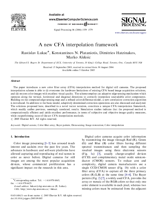 Pdf A New Cfa Interpolation Framework Marko Aleksic