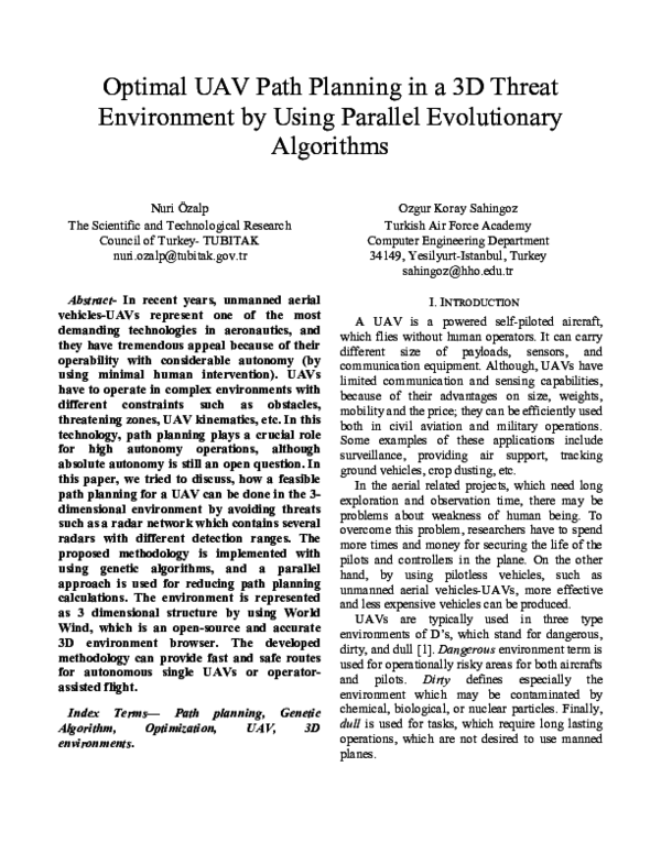 (PDF) Optimal UAV Path Planning in a 3D Threat Environment by Using Parallel Evolutionary Algorithms