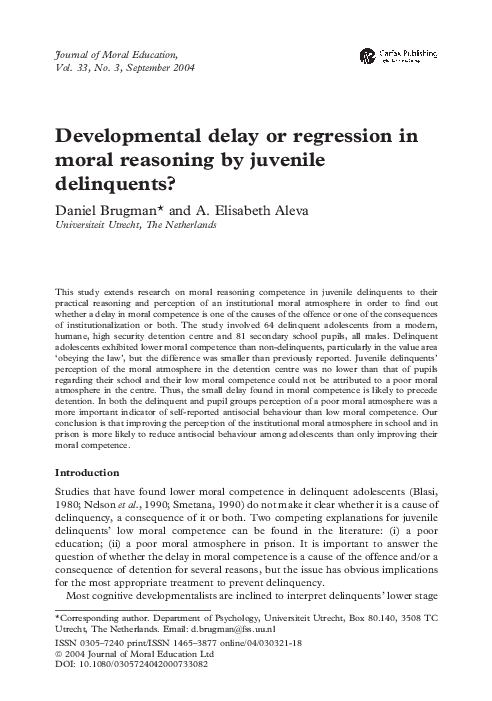 (PDF) Developmental delay or regression in moral reasoning by juvenile ...