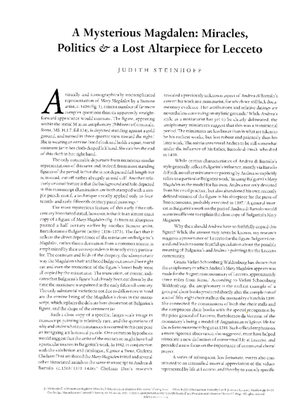 A Mysterious Magdalen: Miracles, Politics, and a lost Altarpiece for ...