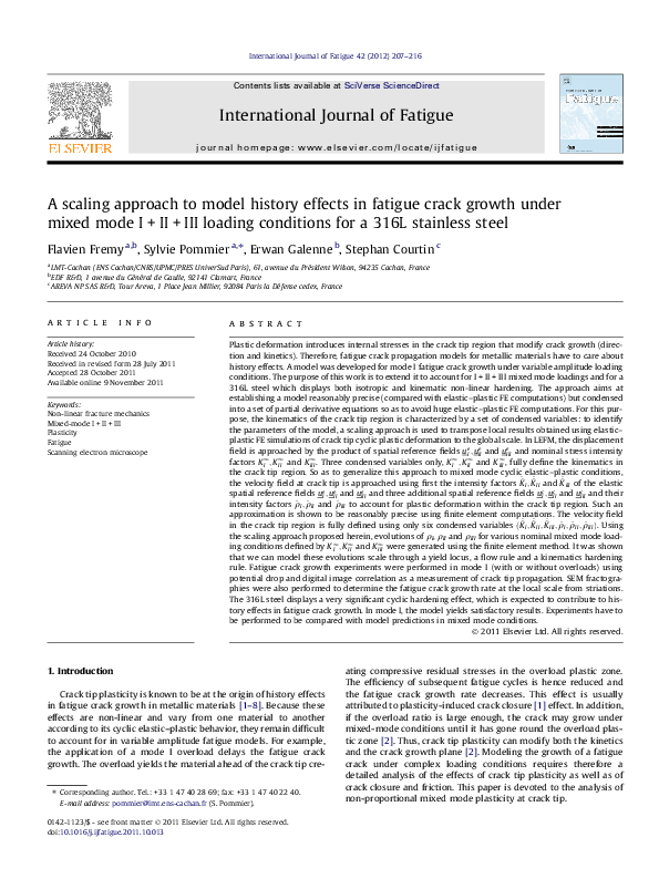 (PDF) A scaling approach to model history effects in fatigue crack growth under mixed mode I+II ...