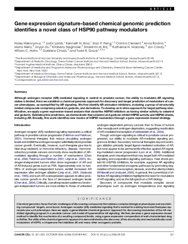 (PDF) Gene expression signature-based chemical genomic prediction ...