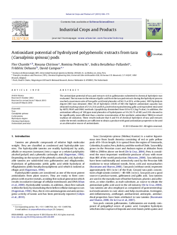 (PDF) Antioxidant potential of hydrolyzed polyphenolic extracts from ...